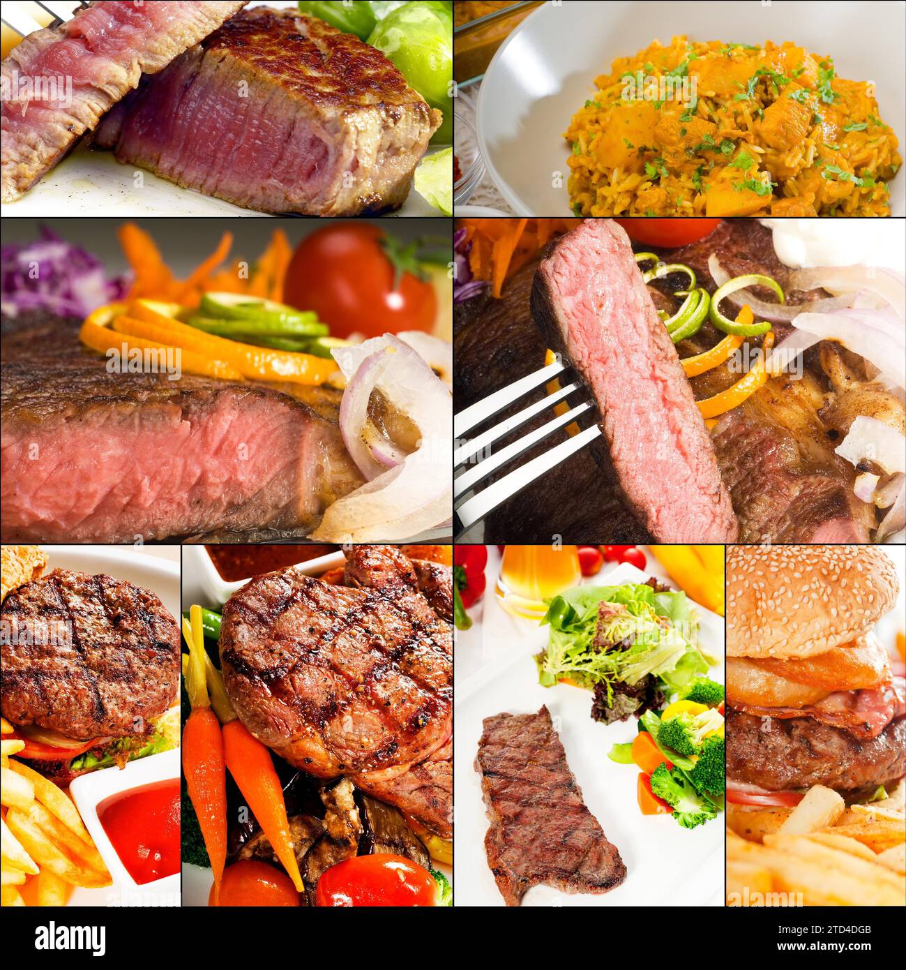 Beef dishes collage composition nested on square frame Stock Photo - Alamy