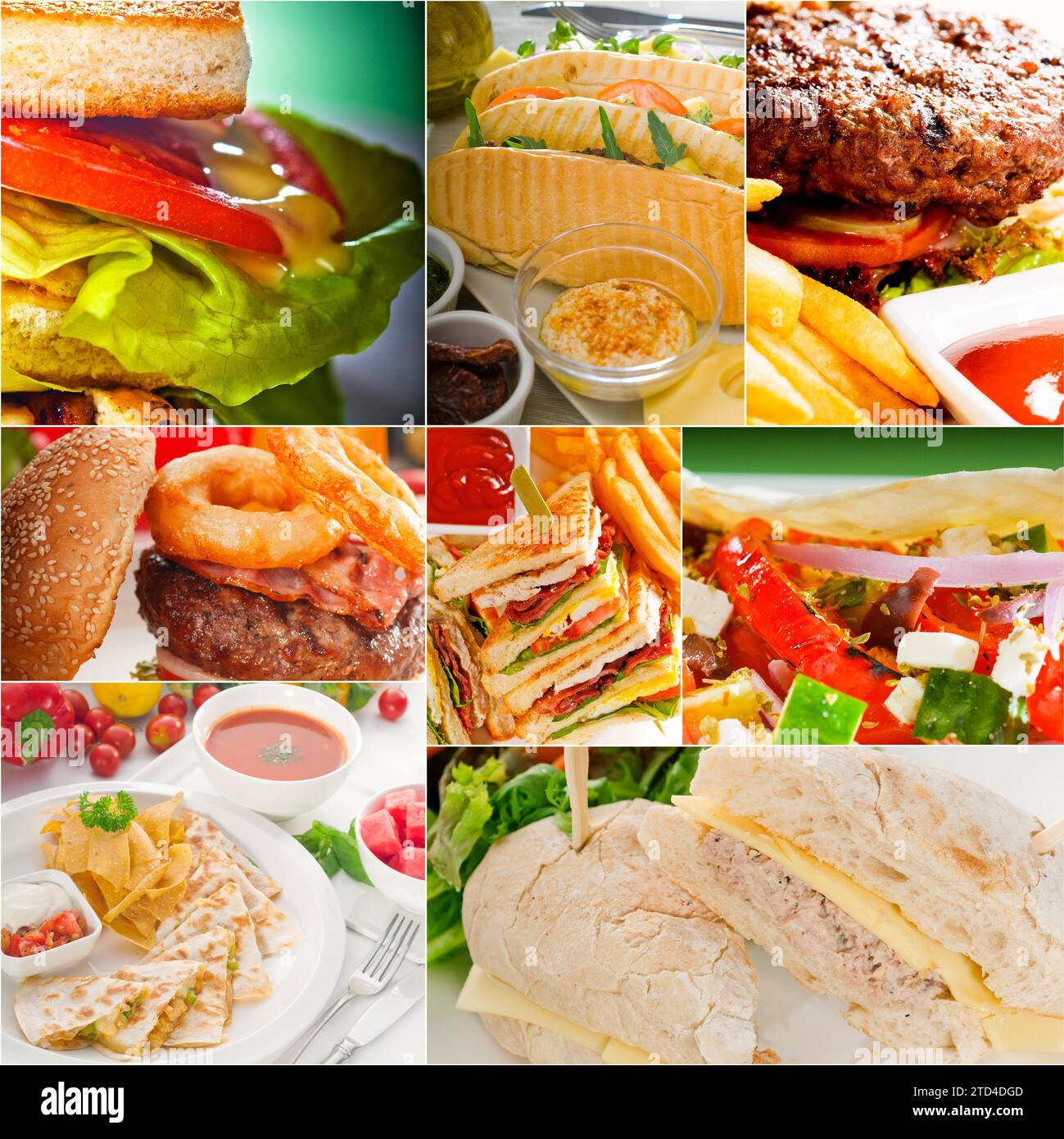 Burgers and sandwiches collection on a collage nested square canvas ...