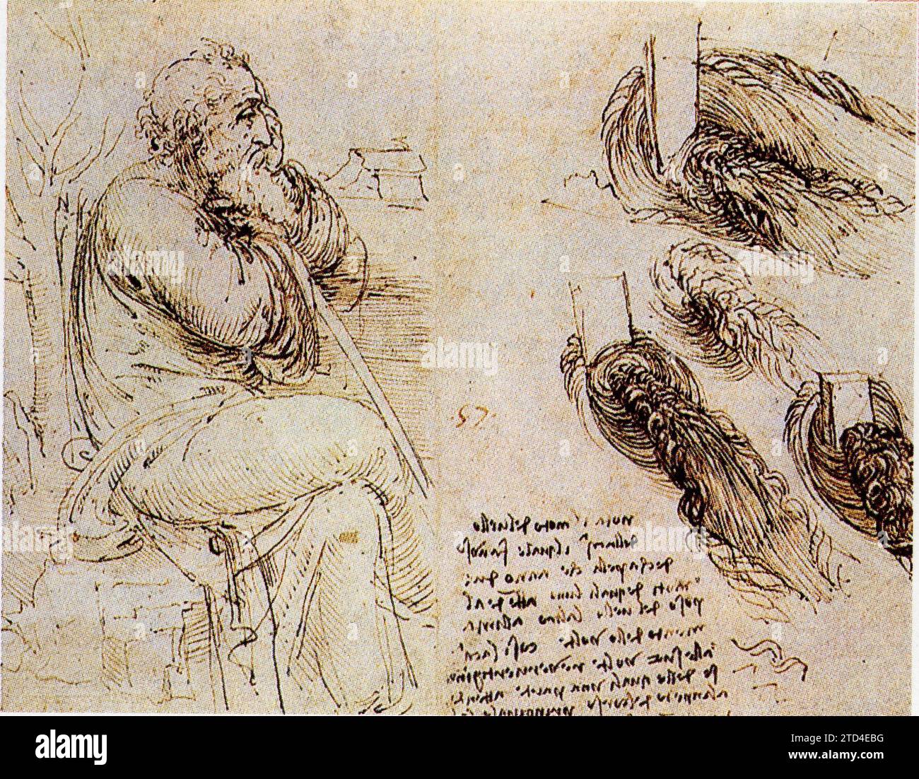 Leonardo da Vinci. Old Man Seated and Swirling Water.1513 Stock Photo ...