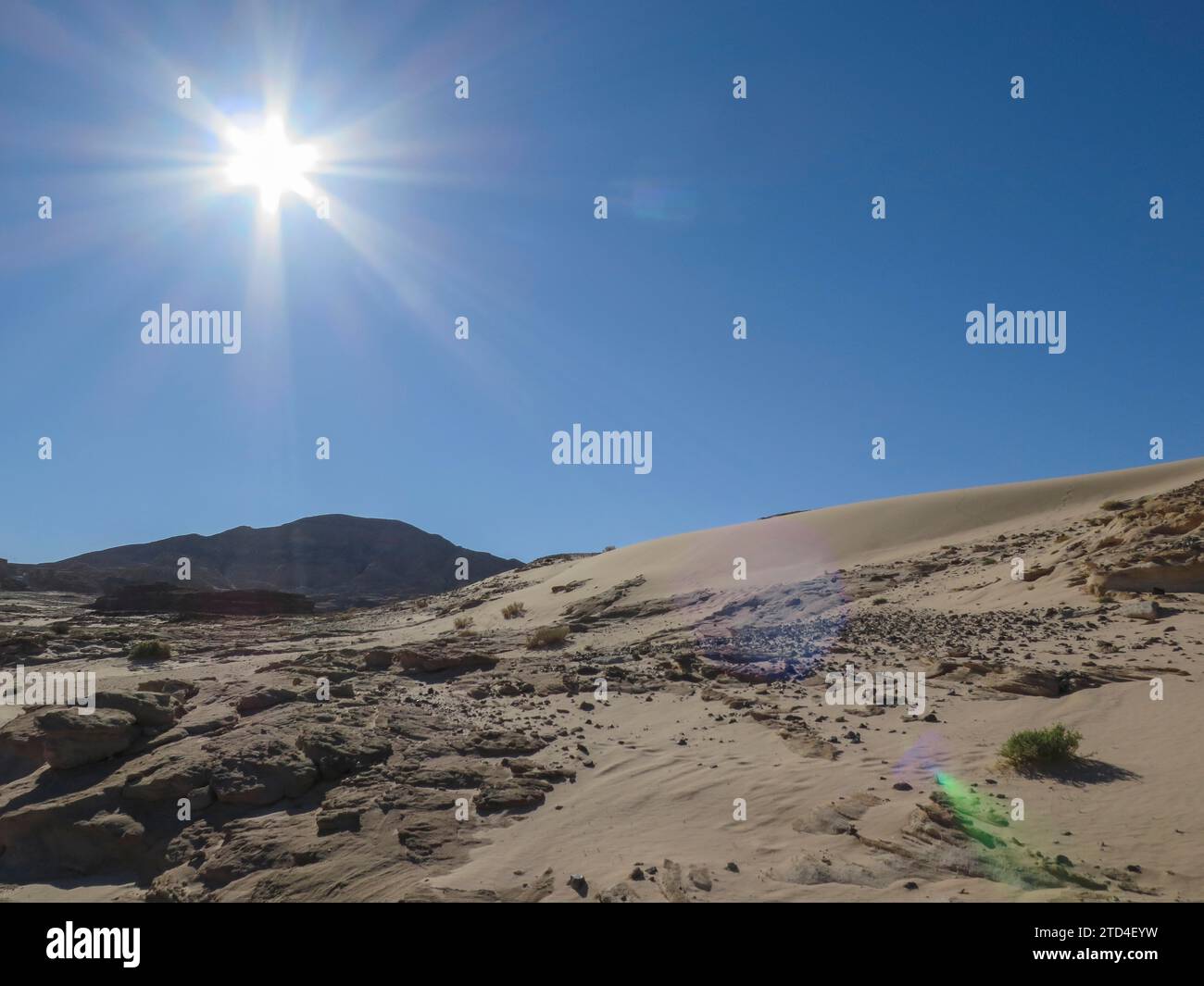 Heat, sand dune, glistening sun, landscape in southern Sinai between ...