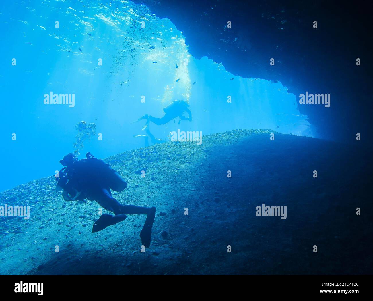 Underwater photo, diver at the dive site The Caves, Dahab, Gulf of ...