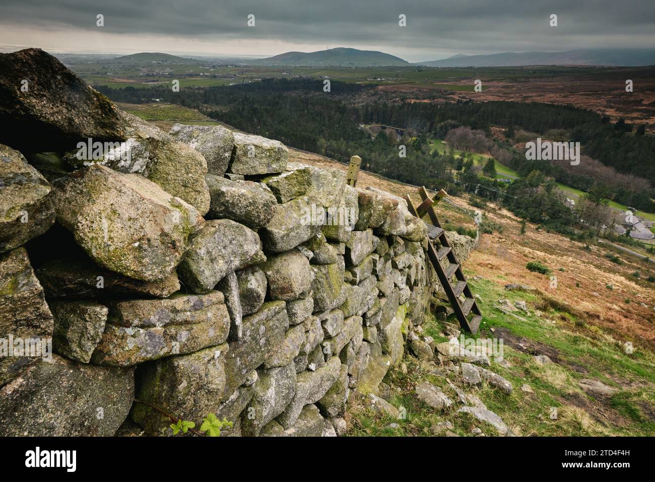 A stile over the wall on the slopes of Moolieve Mountain, Mourne ...