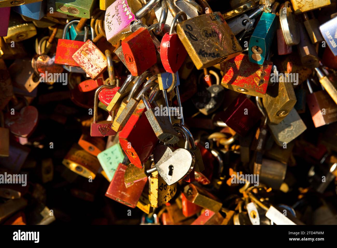 Detail of an extremely large number of love locks as a sign of loyalty ...