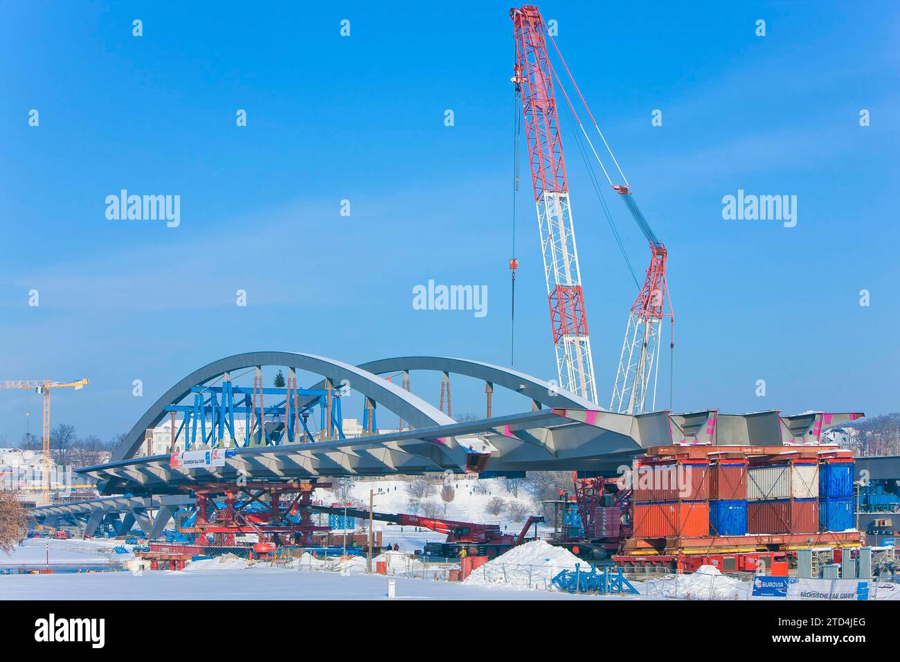 Waldschloesschen bridge final assembly Stock Photo - Alamy