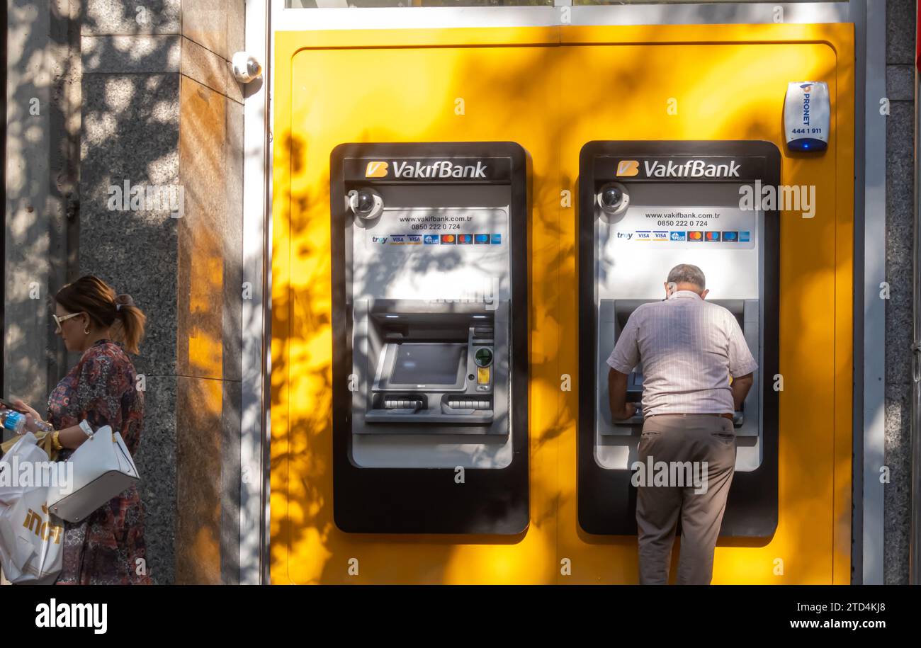 Turkish banks - Vekifbank -people withdrawing money in ATM. Ankara ...
