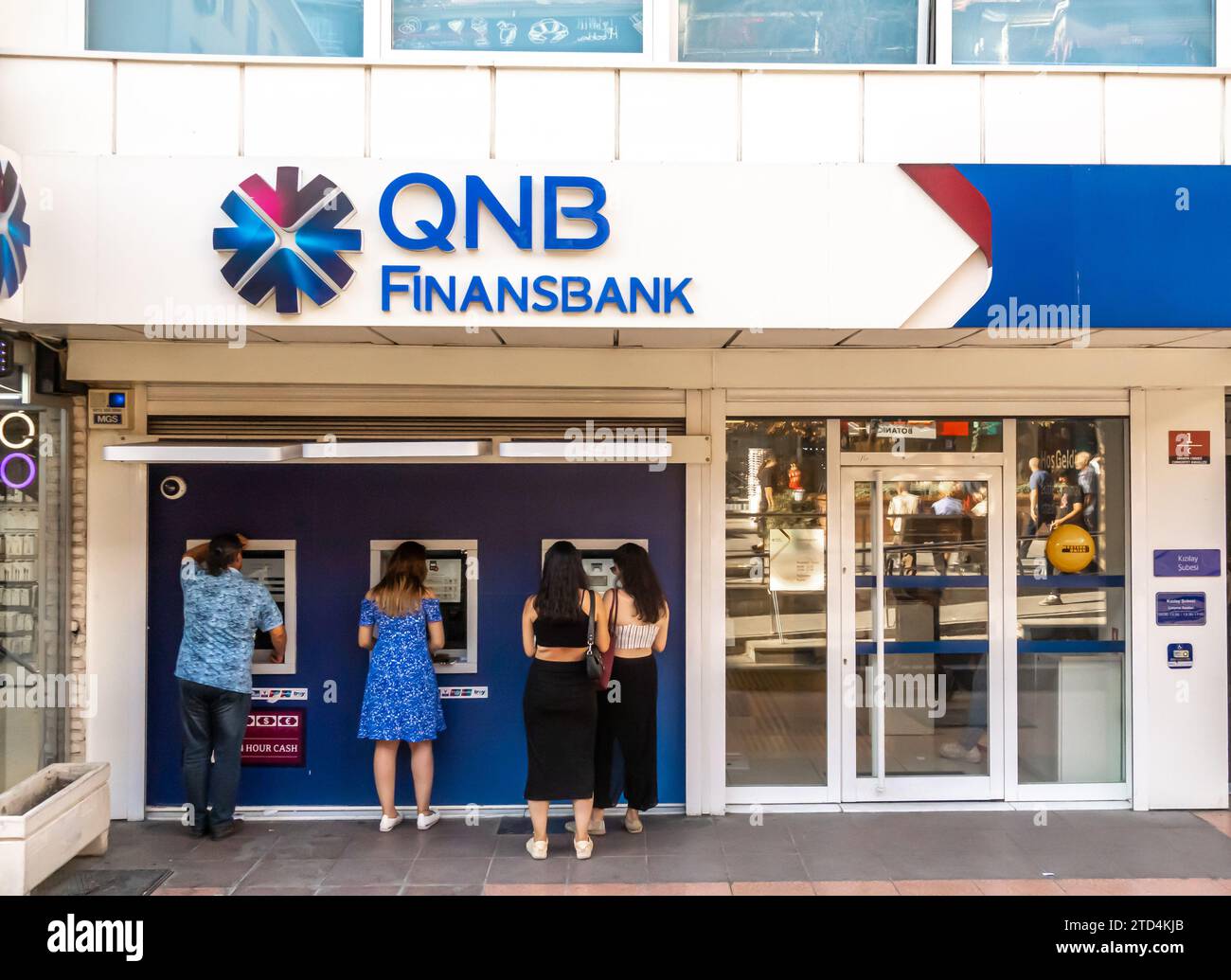 Turkish banks - QNB Finansbank -people withdrawing money in ATM. Ankara ...
