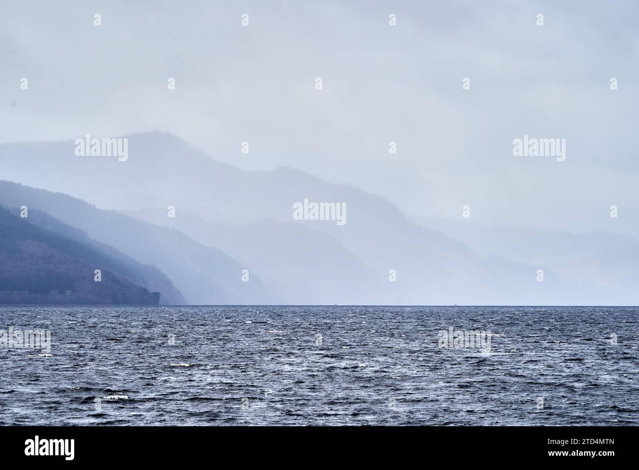 Loch Ness and boats through the mist, photographed on a Loch Cruise ...