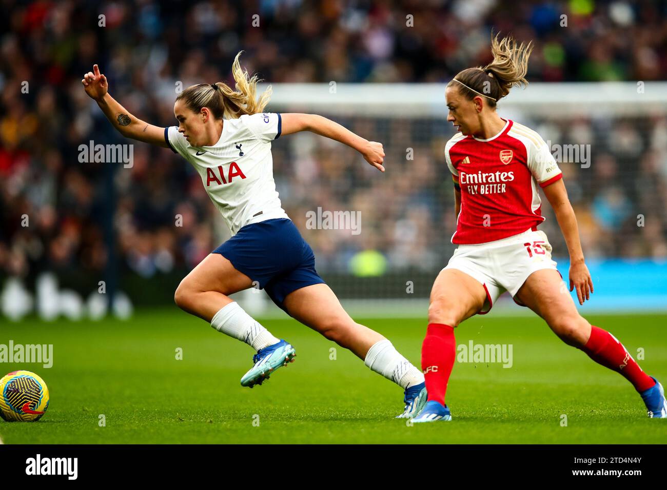 Grace Clinton (8 Tottenham) and Katie McCabe (15 Arsenal) in action ...