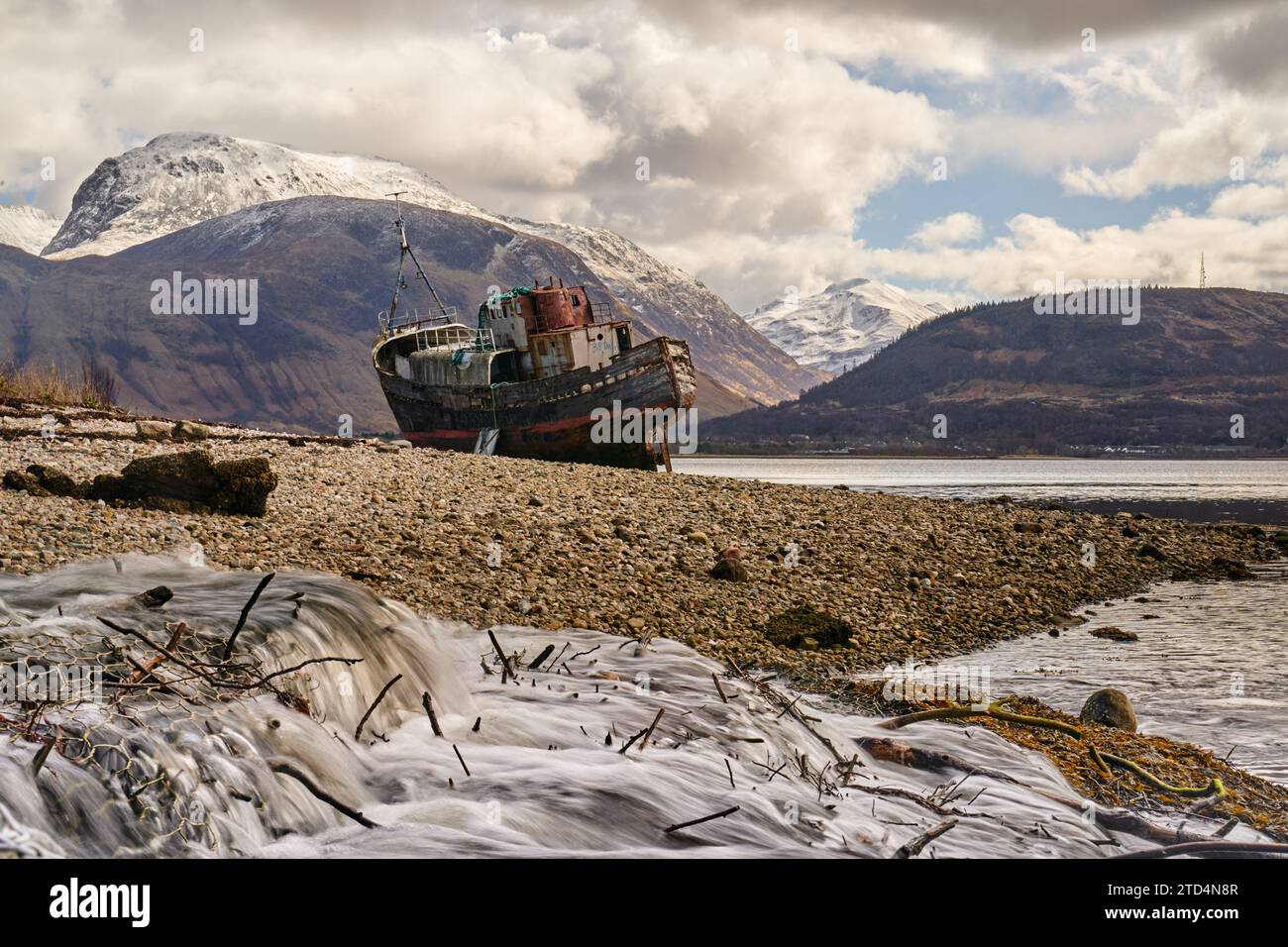 Old Boat of Caol, a shipwreck on the shore of Loch Linnhe, with views ...