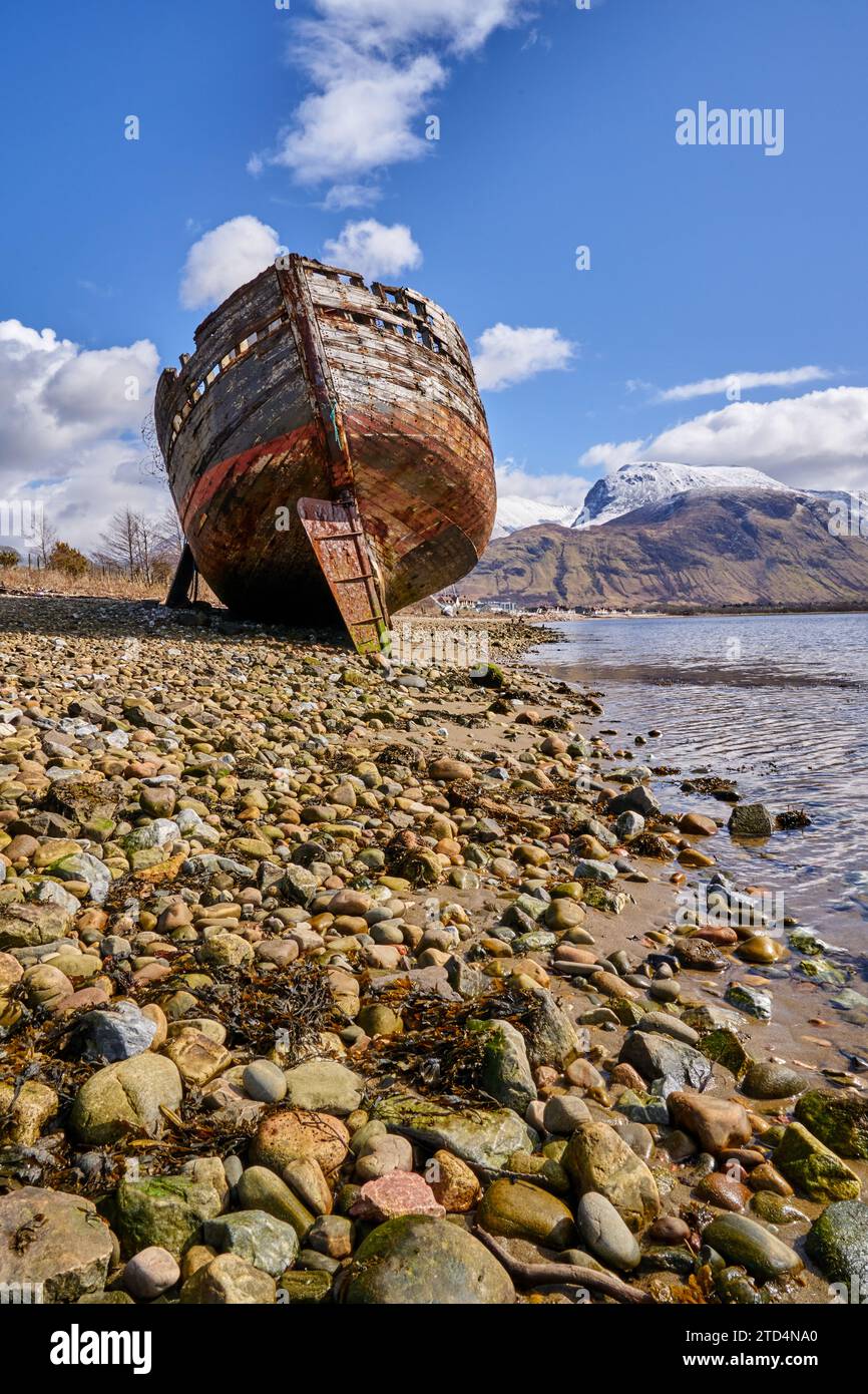 Old Boat of Caol, a shipwreck on the shore of Loch Linnhe, with views ...