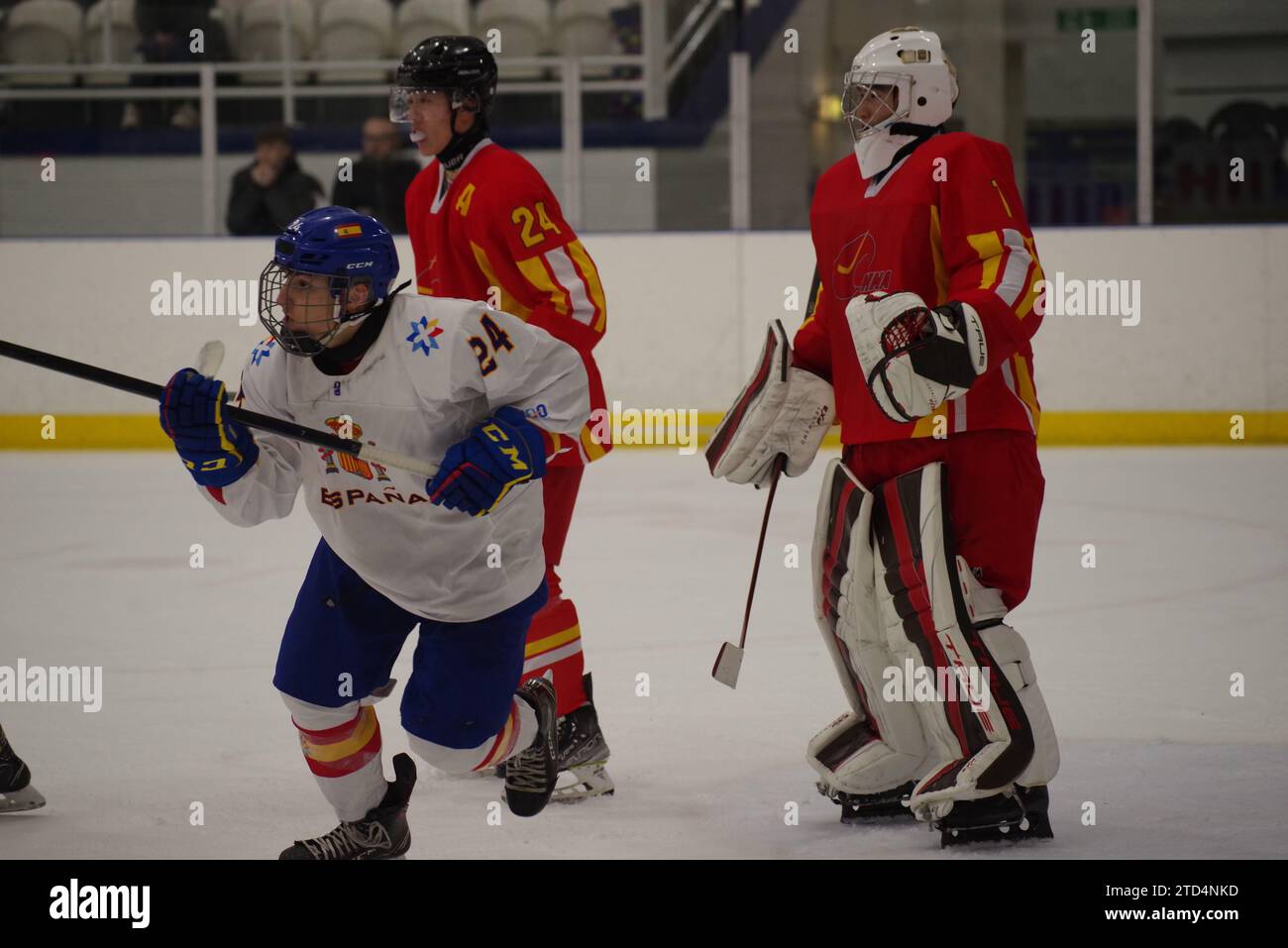 Dumfries, 11 December 2023. Hugo Perez playing for Spain and Xu Lang ...