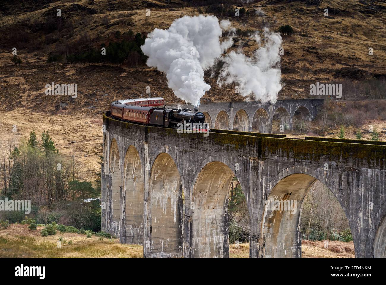 The Jacobite steam train travelling over the Glenfinnan Viaduct ...