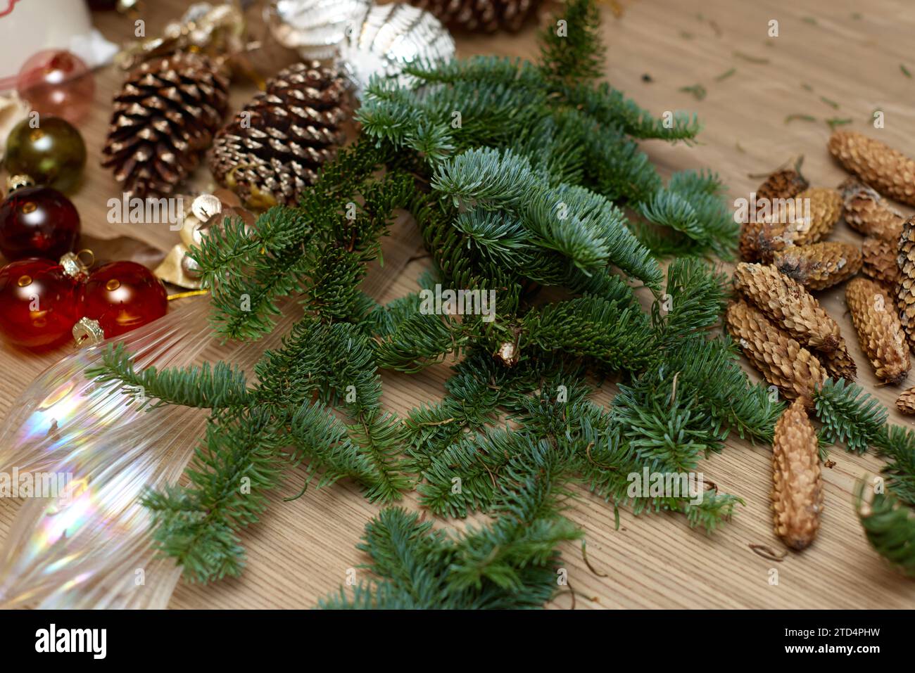 Homemade Craft christmas tools and decorations on table Stock Photo - Alamy