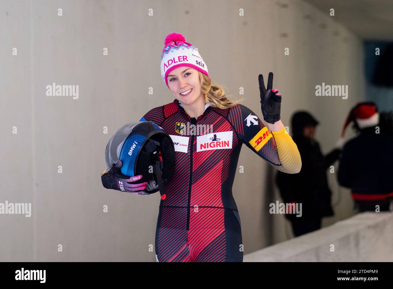 Laura Nolte (Deutschland) lacht im Ziel, AUT, IBSF BMW Bob Weltcup ...