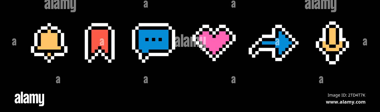 Pixel art for social media icons. Retro pack of elements. Suitable for ...