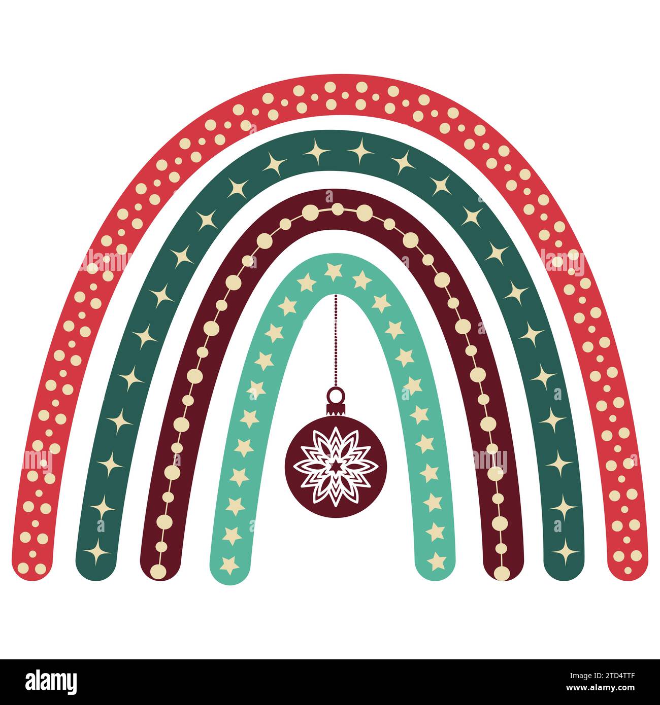 Christmas rainbow in pastel colors, vector illustration. Boho rainbow ...