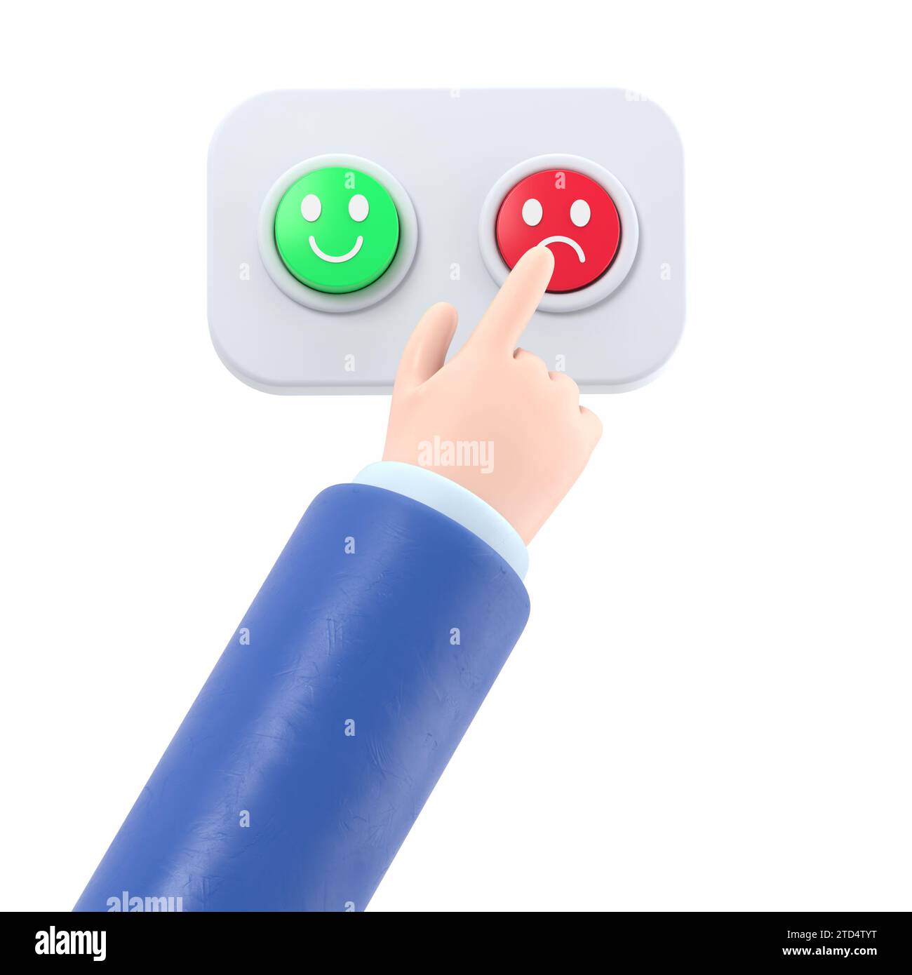 Disappointed customer cartoon hand presses the red button. Business or ...