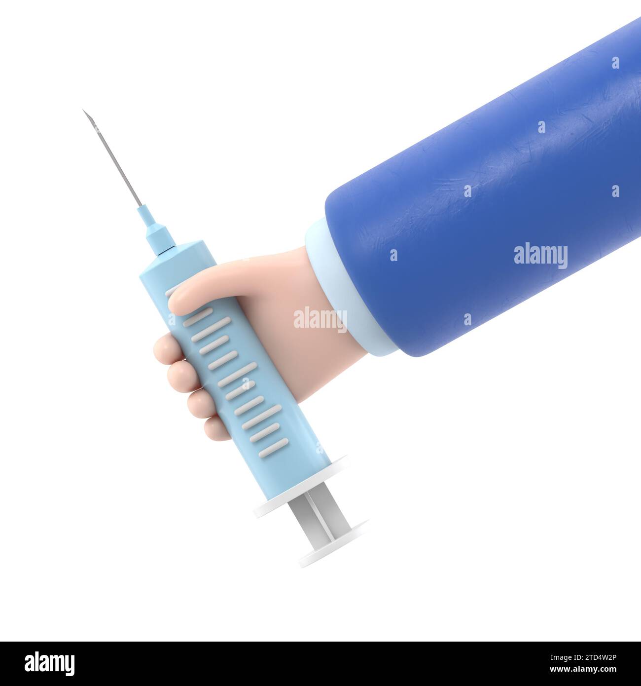3d render. Doctor cartoon hand holding big syringe with vaccine against ...