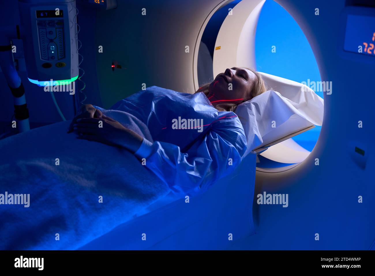 Female Patient Undergoing Contrast Enhanced Chest Computed Tomography