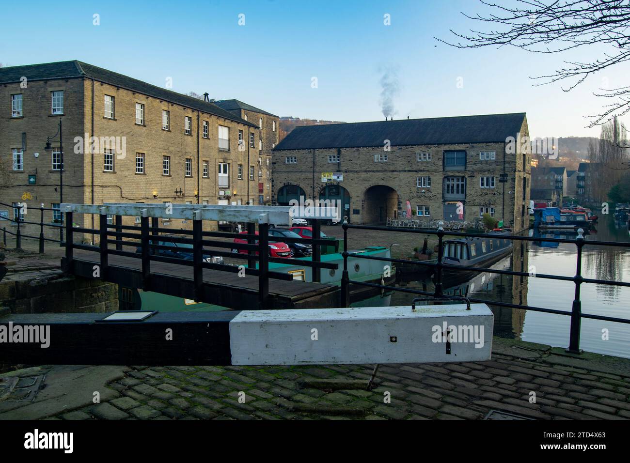 Sowerby Bridge Canal Basin from Lock 1, Rochdale Canal Stock Photo - Alamy