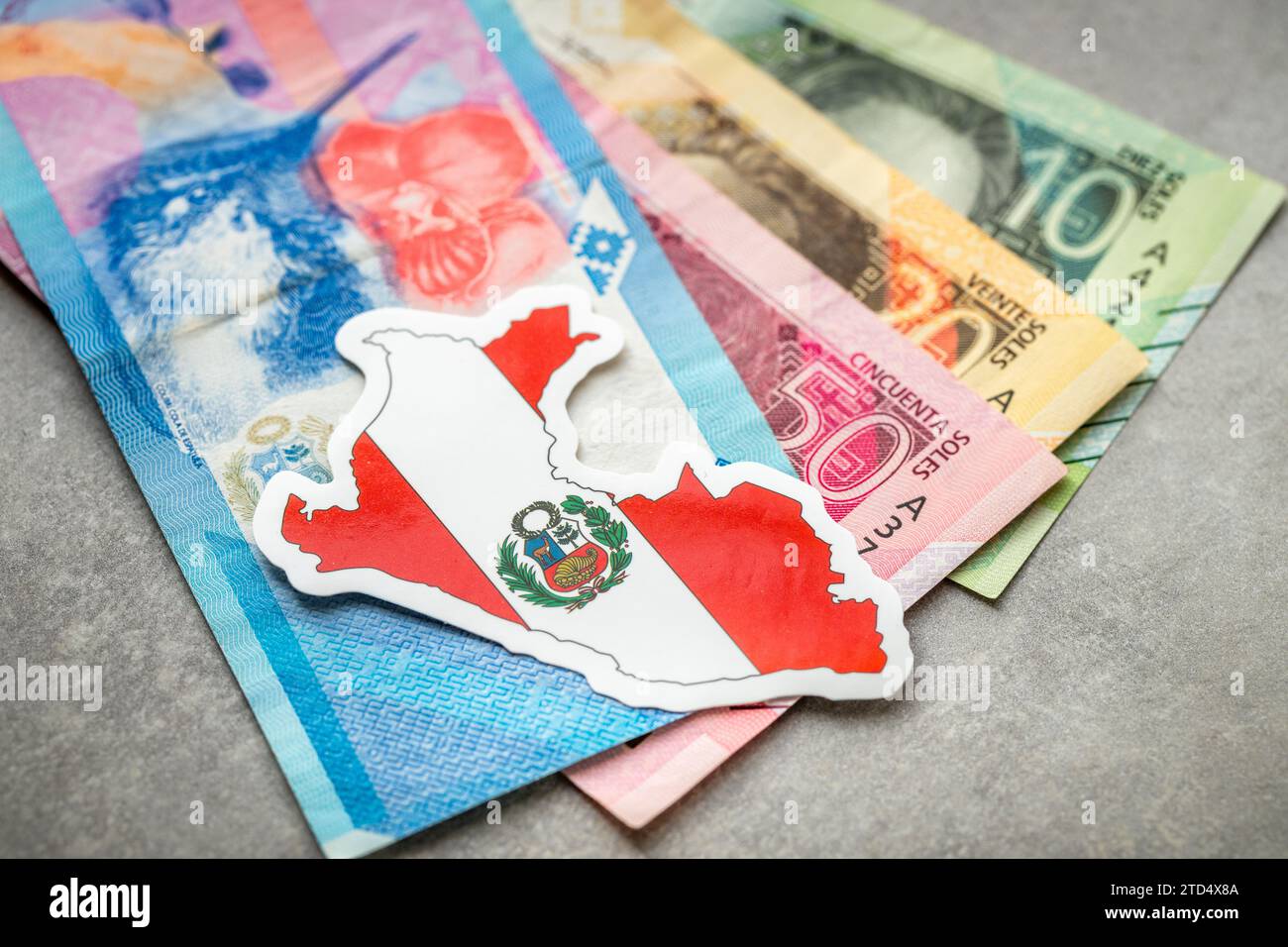 Peru money, Peruvian banknotes sole, national flag and shape of Peru ...