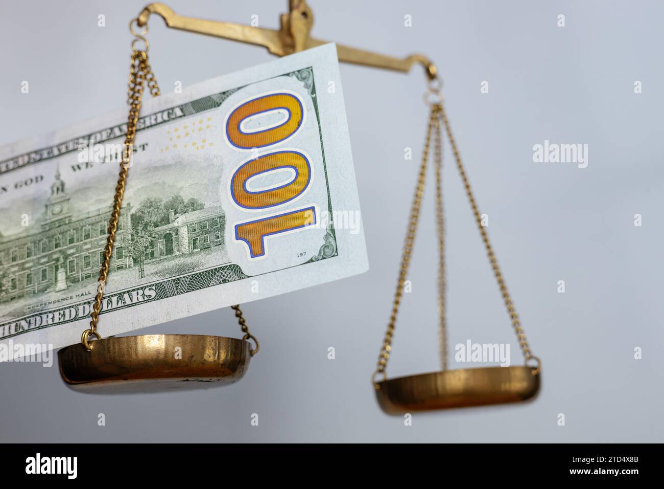 American dollar One hundred dollar banknote on a scale scale. Financial ...