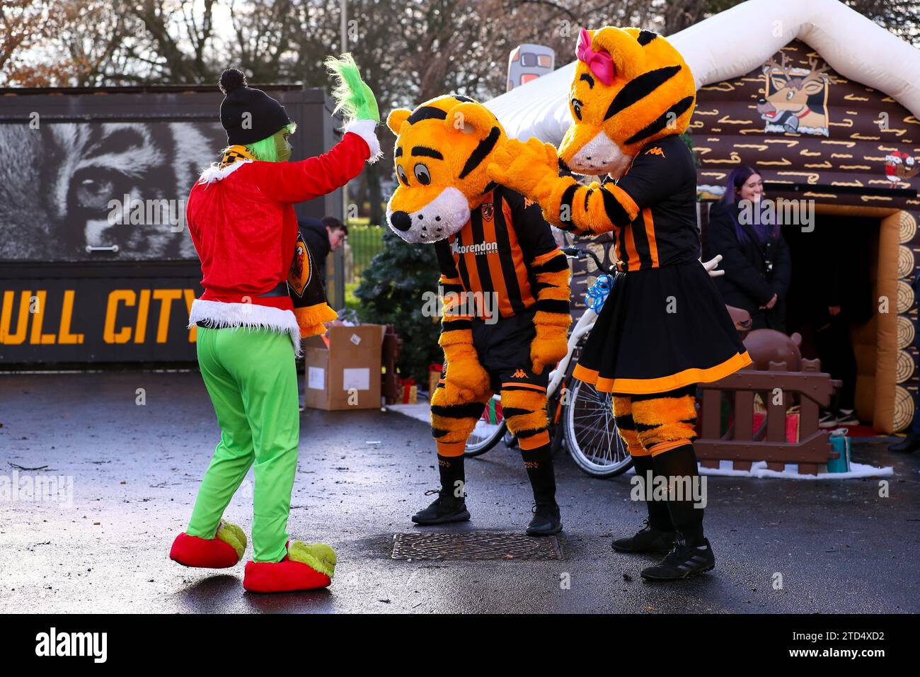 Hull City mascots Roary and Amber meet with meet with a Hull City fan ...