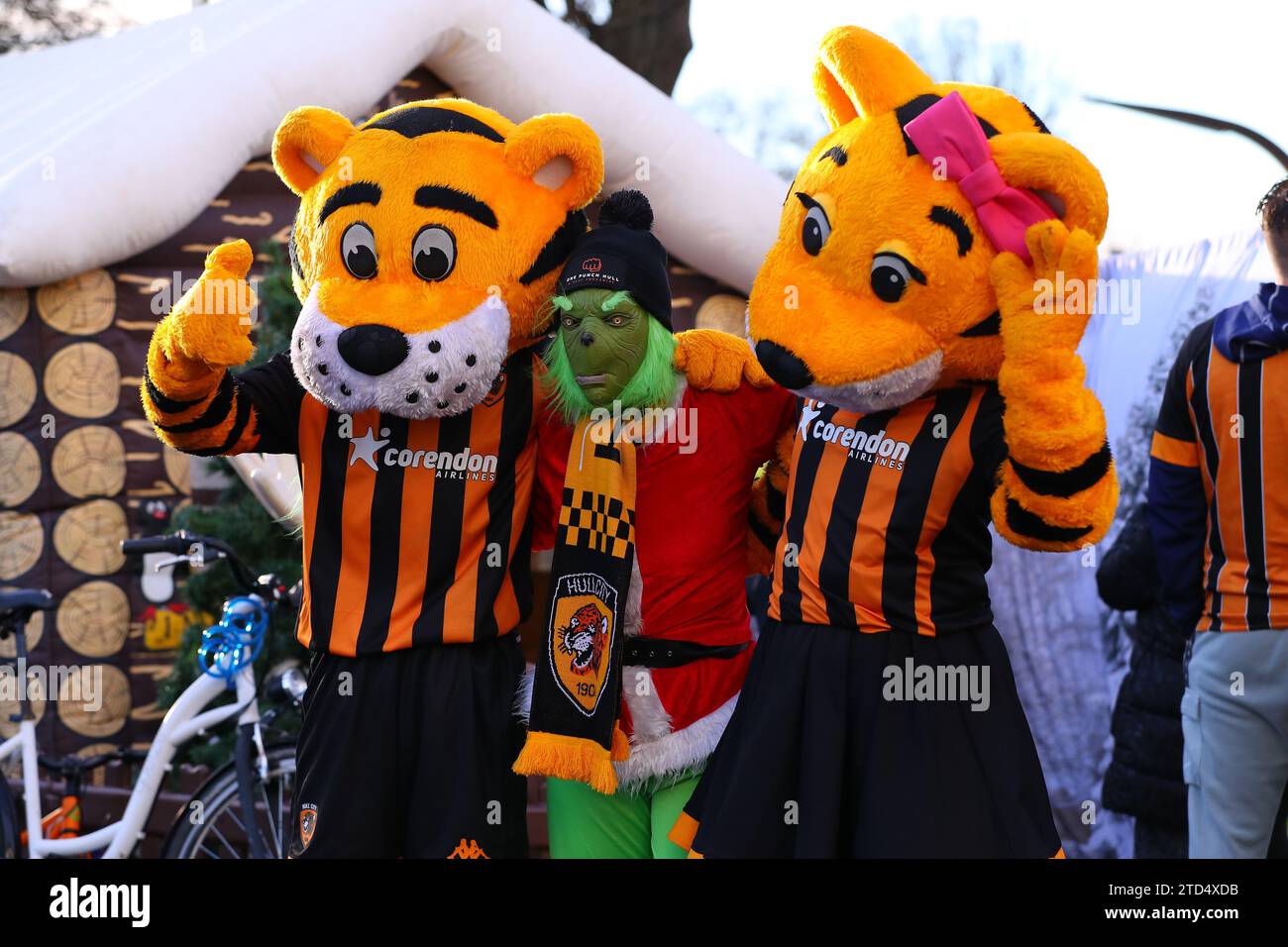 Hull City mascots Roary and Amber meet with meet with a Hull City fan ...