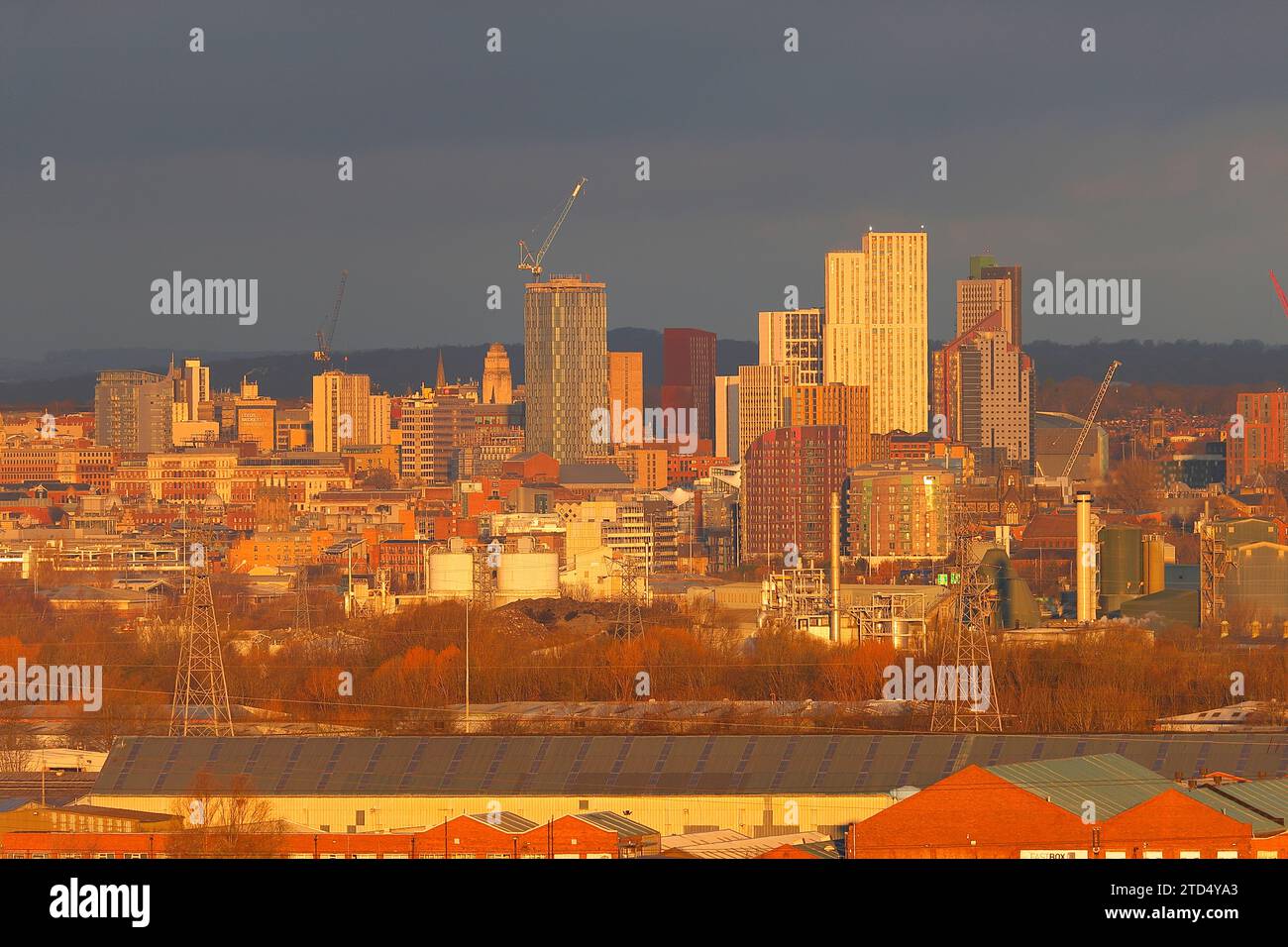 A view of the tall buildings of the Arena Quarter section of Leeds City ...