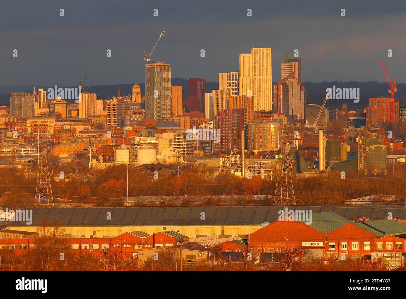 A view of the tall buildings of the Arena Quarter section of Leeds City ...