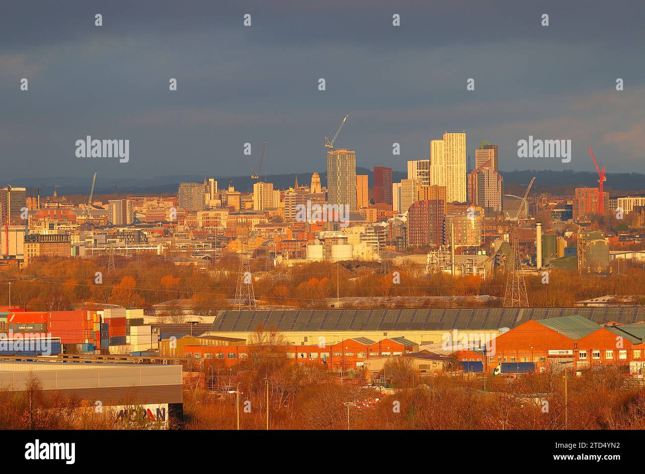 A view of the tall buildings of the Arena Quarter section of Leeds City ...