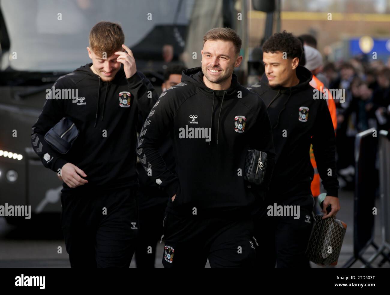 Coventry City's Matthew Godden (centre) arrives at the ground ahead of ...