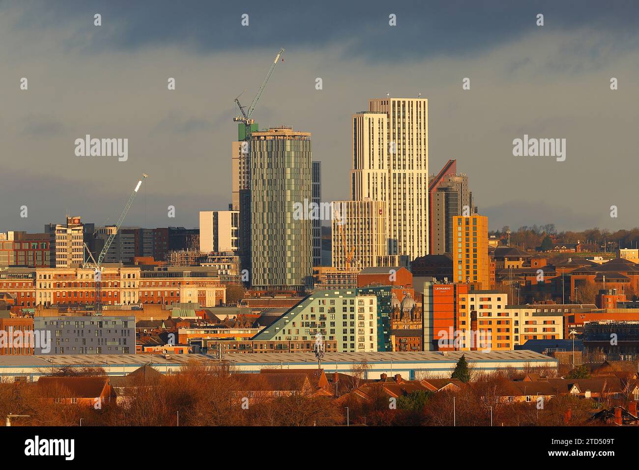 A view of the tall buildings of the Arena Quarter in Leeds City Centre ...