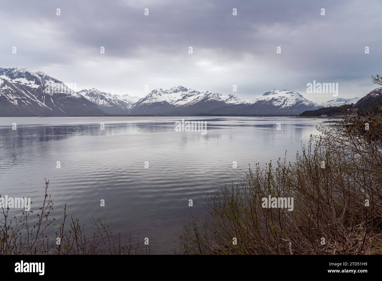 Mountains around the end of Port Valdez inlet from Prince William Sound ...