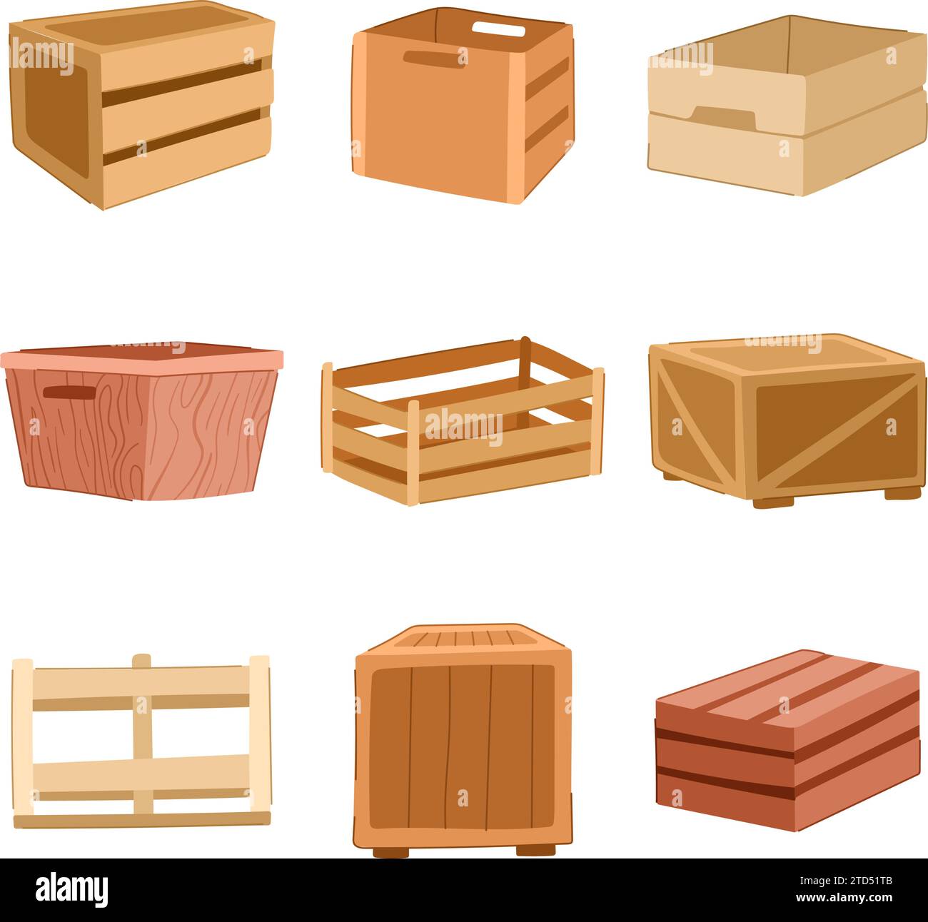 wooden crate set cartoon vector illustration Stock Vector Image & Art ...