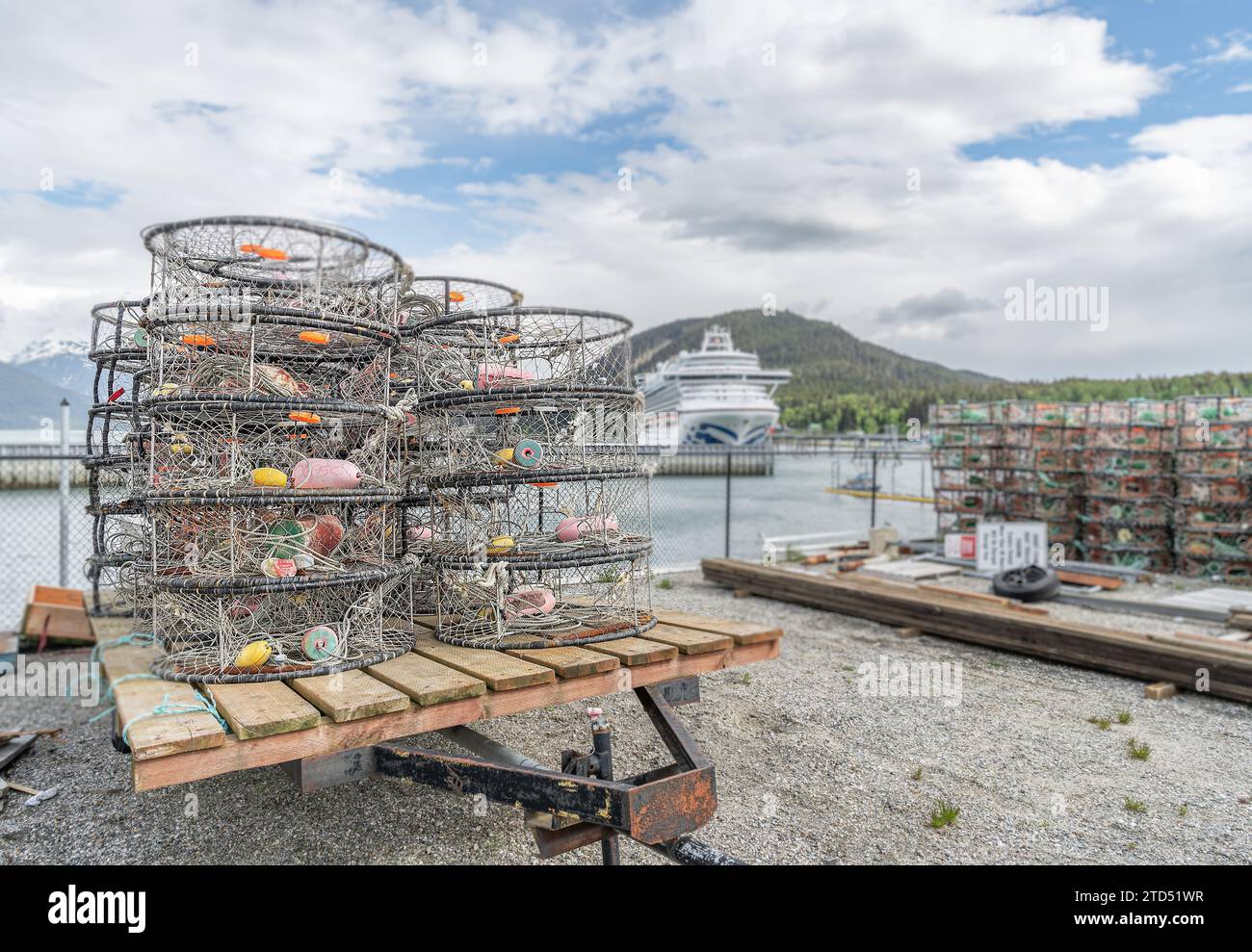 Lobster Pots - Traps stacked in the Harbour in Haines with an out of ...