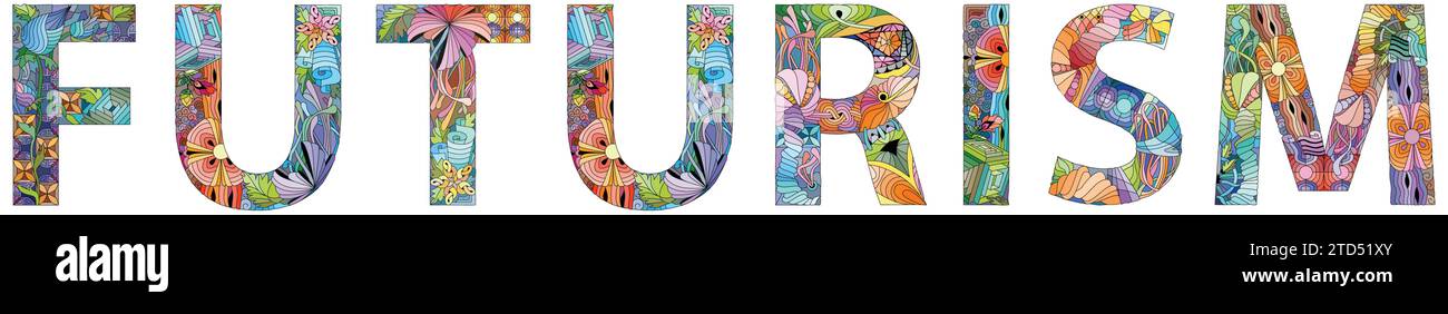 Hand-painted art design. Hand drawn illustration word Futurism for t ...