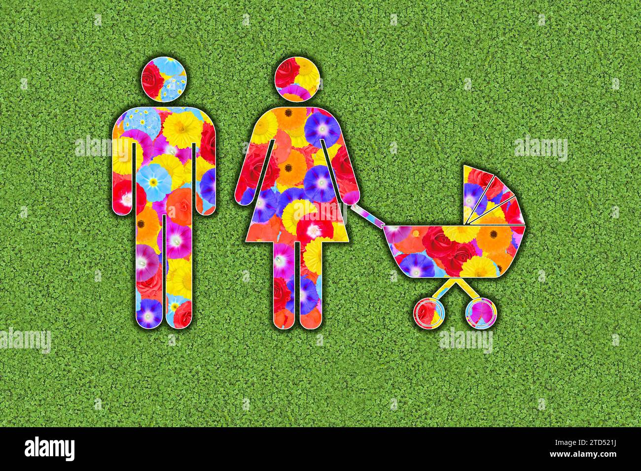 Pictogram of family with, man and woman and baby in pram, designed with ...