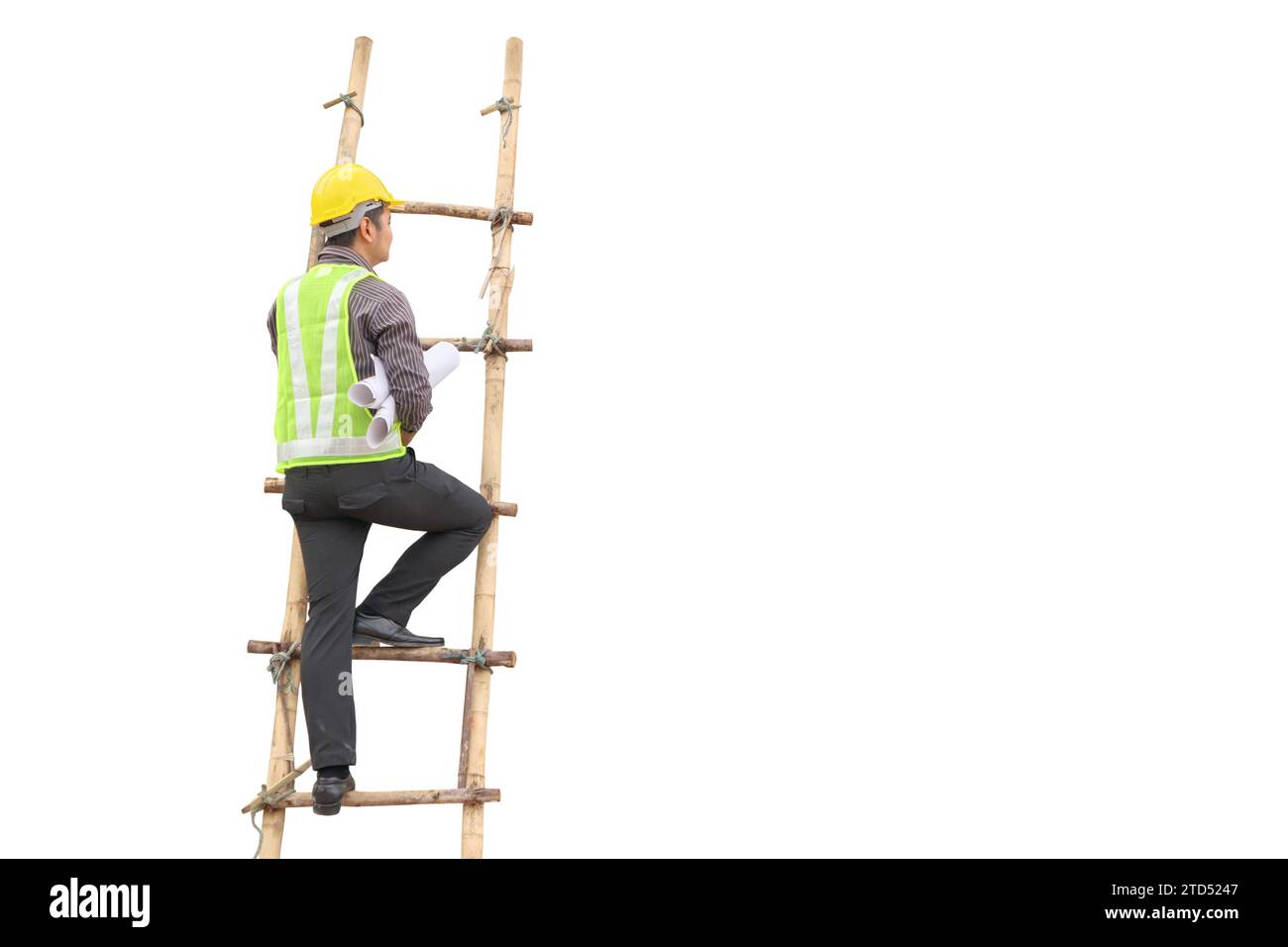 Asian business man construction engineer hold blueprint paper climb on ...
