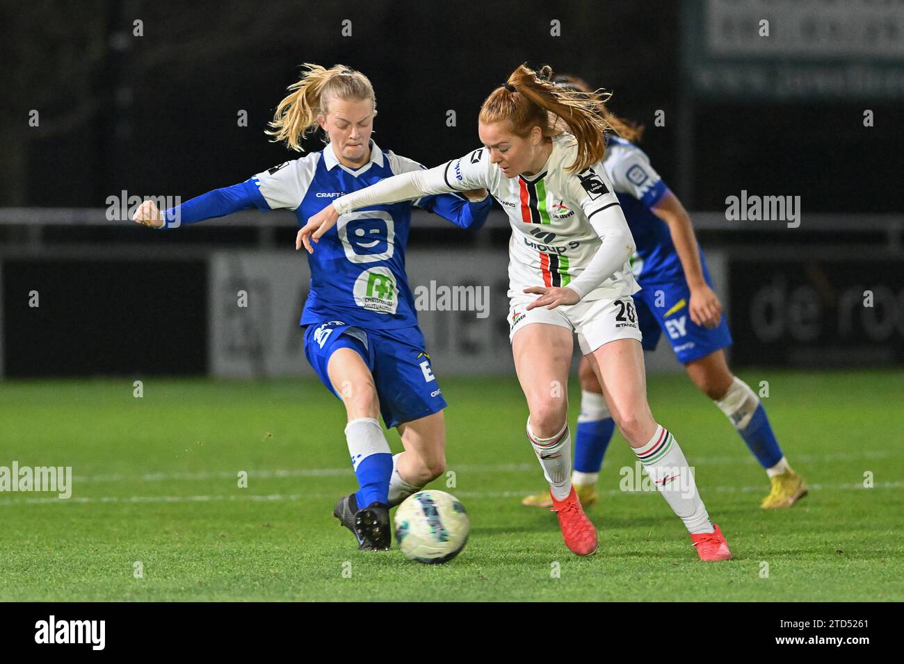 Nikee Van Dijk (20) of OHL and Silke Speeckaert (5) of AA Gent Ladies ...