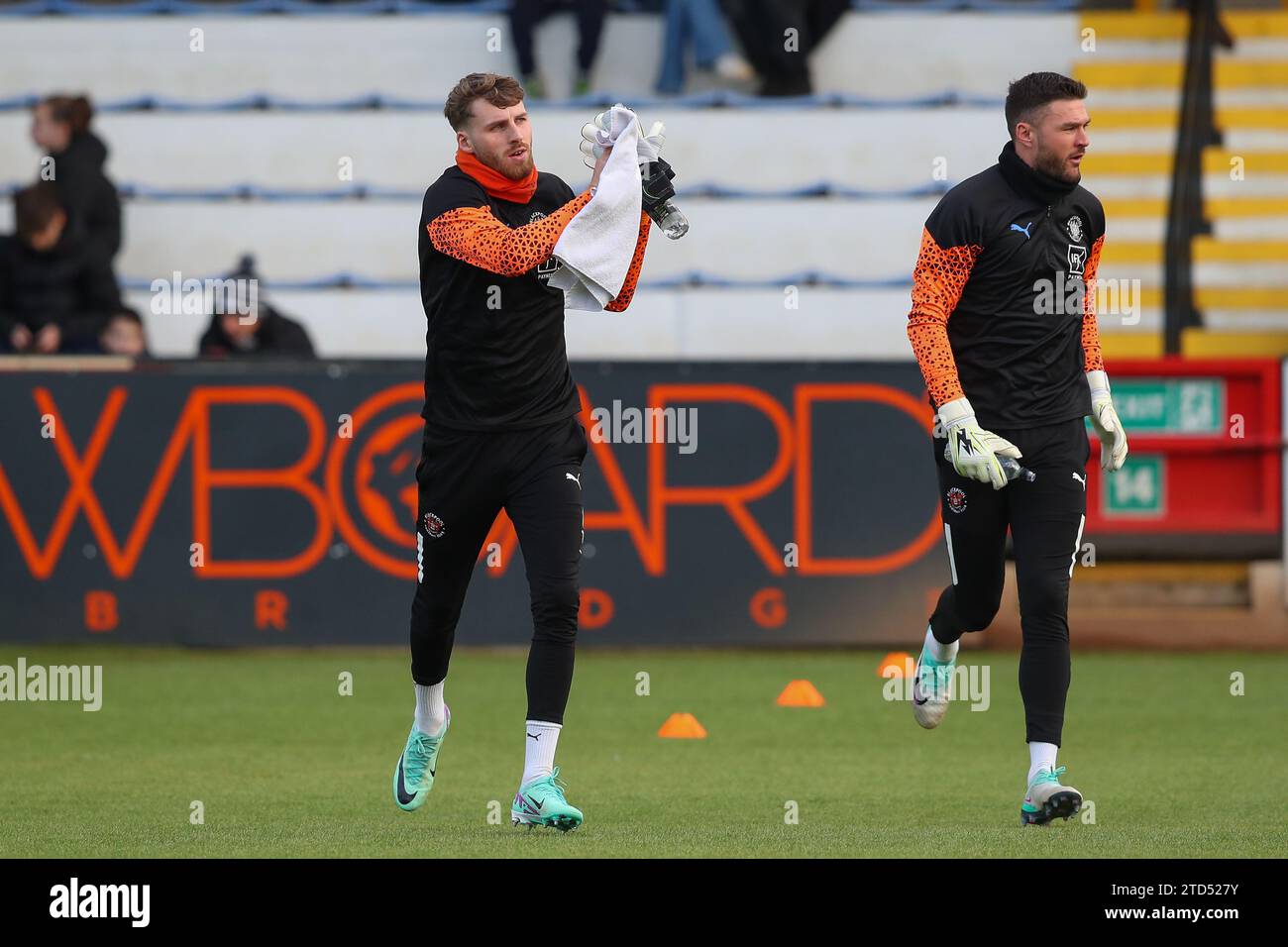 Daniel Grimshaw #32 of Blackpool during the pre-game warm up ahead of ...