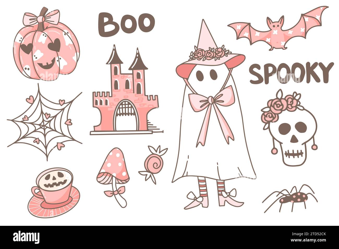 Cute pink halloween set. Creepy baby boo characters for kids. Magic ...