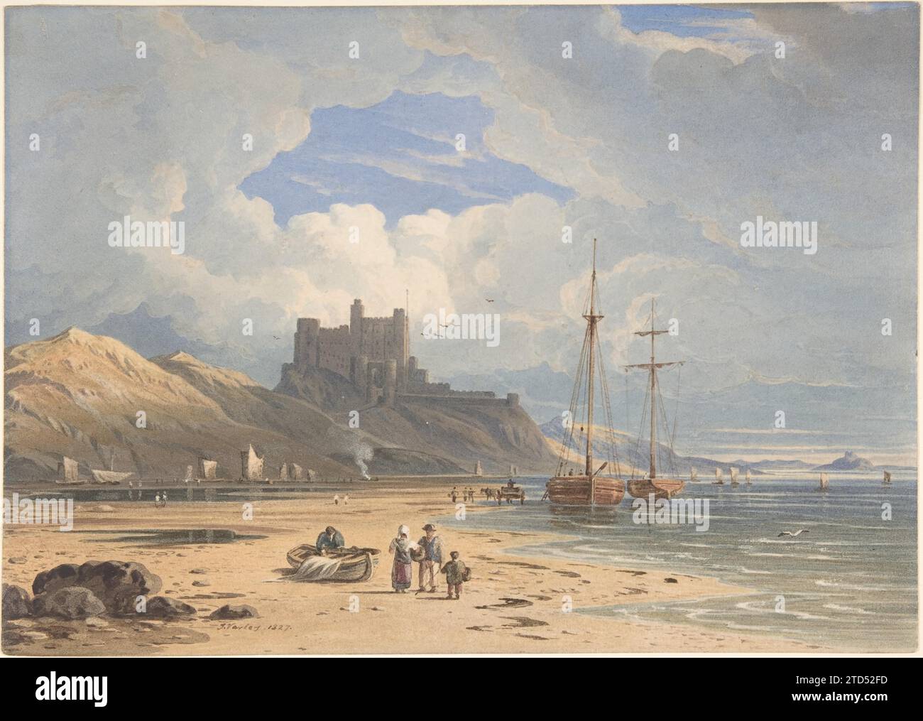 Bamborough Castle from the Northeast, with Holy Island in the Distance ...