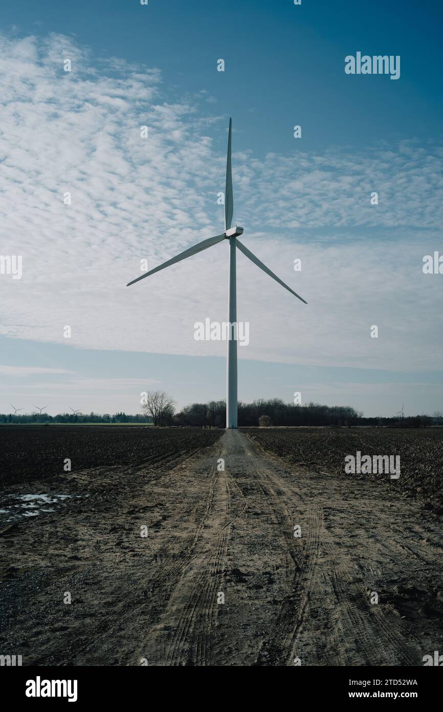 A wind turbine in a wind farm in Michigan's Thumb area, Tuscola County ...