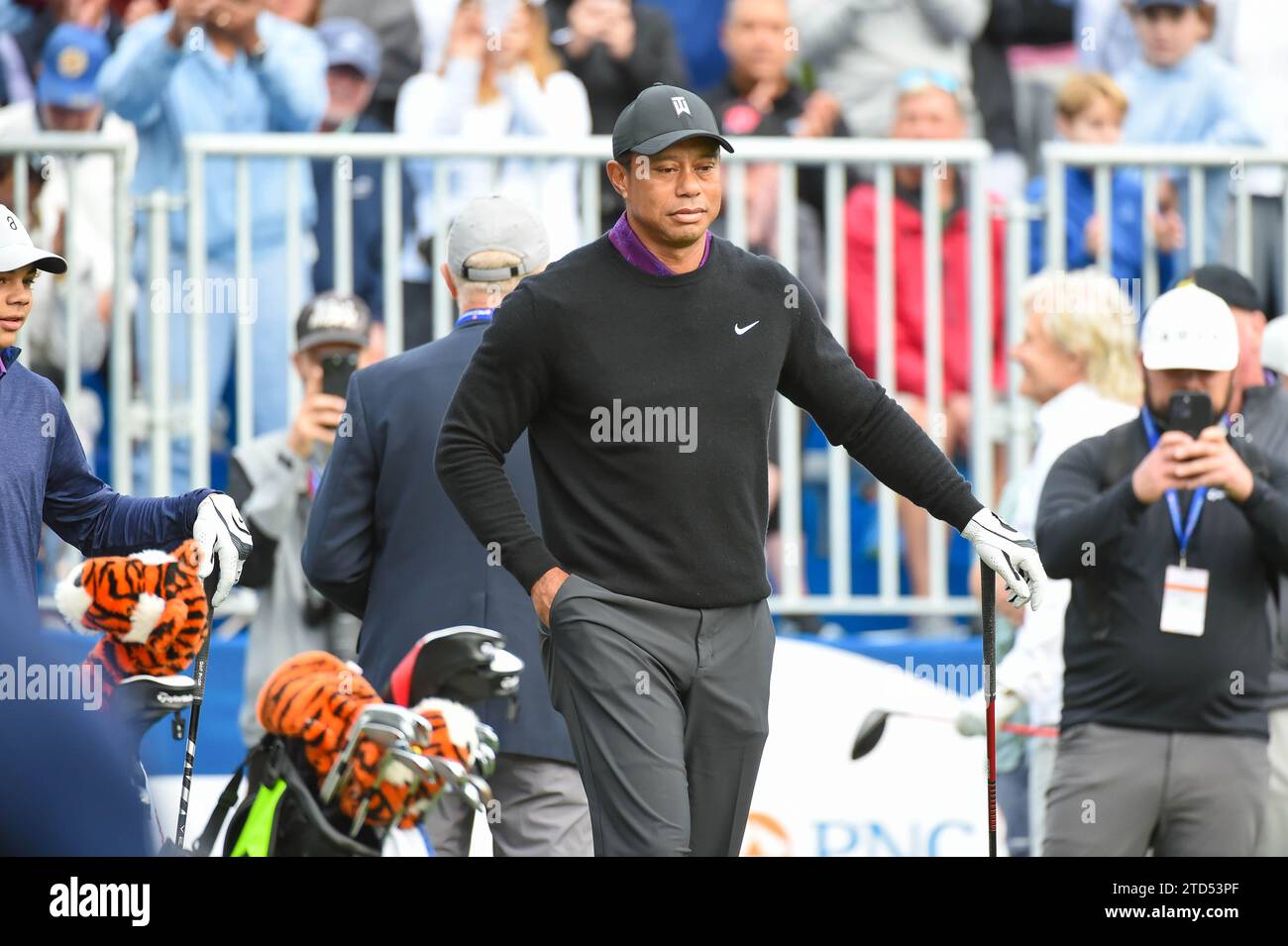 ORLANDO, FL - Tiger Woods focuses as he prepares tee off on the first ...