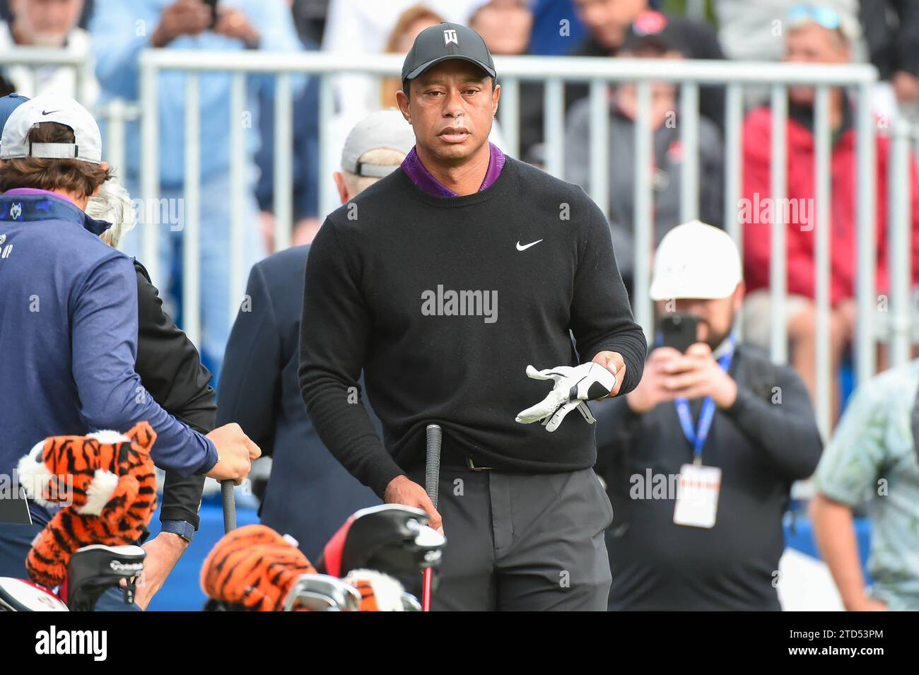 ORLANDO, FL - Tiger Woods focuses as he prepares tee off on the first ...