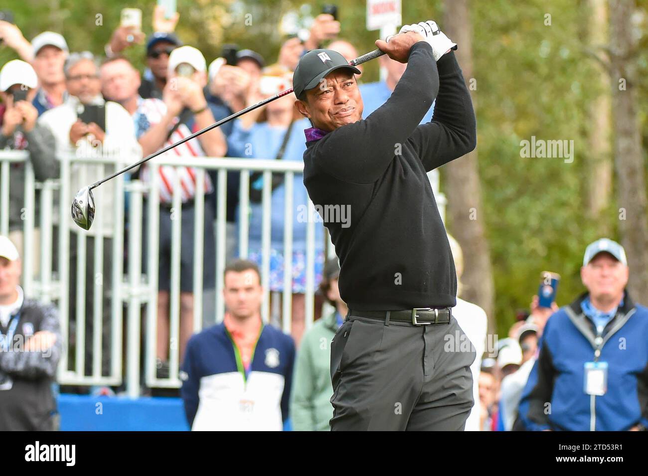 ORLANDO, FL - Tiger Woods tees off on the first hole during the pro-am ...