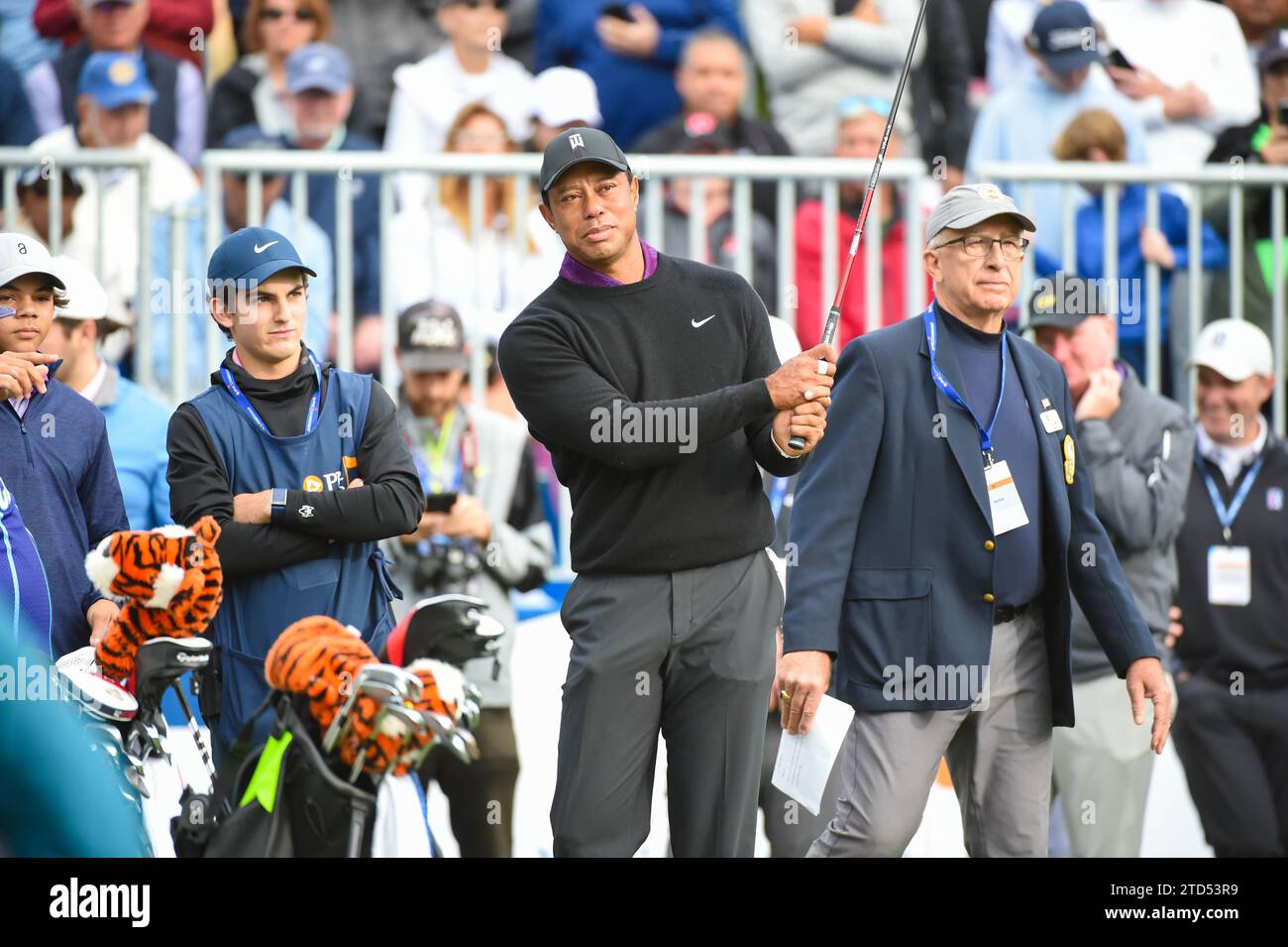 ORLANDO, FL - Tiger Woods prepares tee off on the first hole during the ...