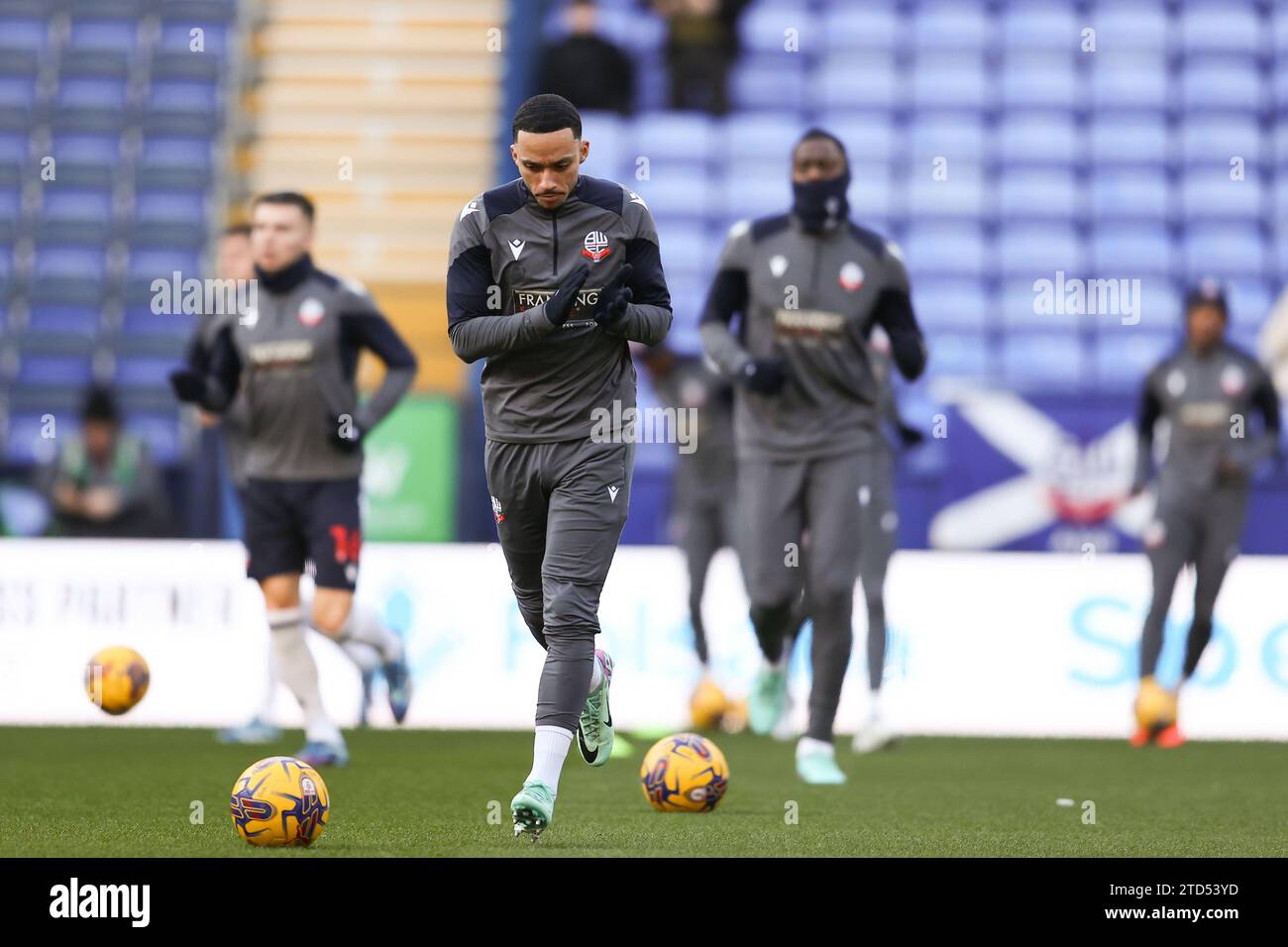Bolton, UK. 16th December 2023.Bolton players warm up during the Sky ...
