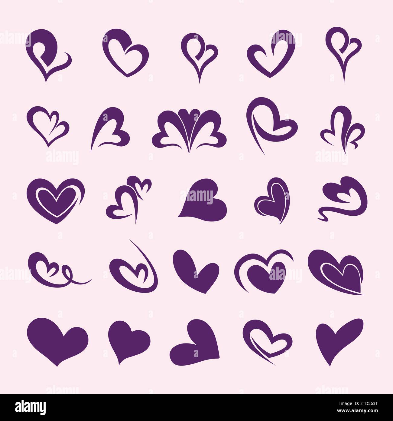 Set of hand drawn hearts on a purple background. Vector illustration ...